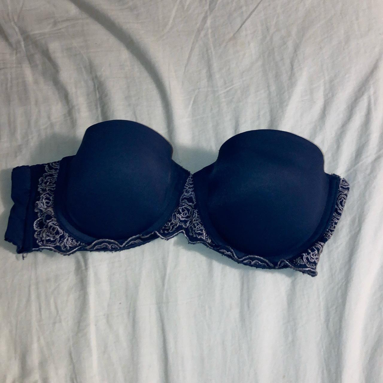 Super cute navy blue strapless bra! Has corset and... - Depop