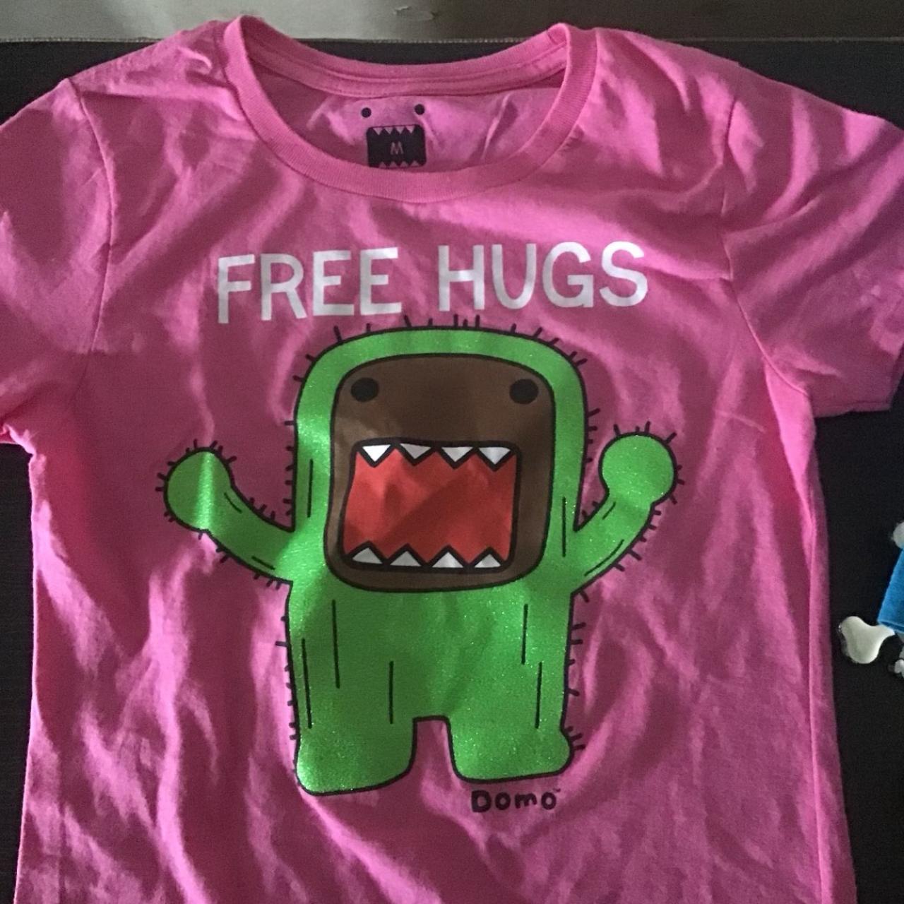 super cute domo free hugs pink shirt! the domo is... - Depop