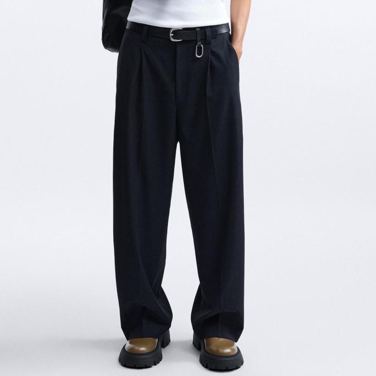 Zara men’s wide leg pleated trouser Size 32x32... - Depop