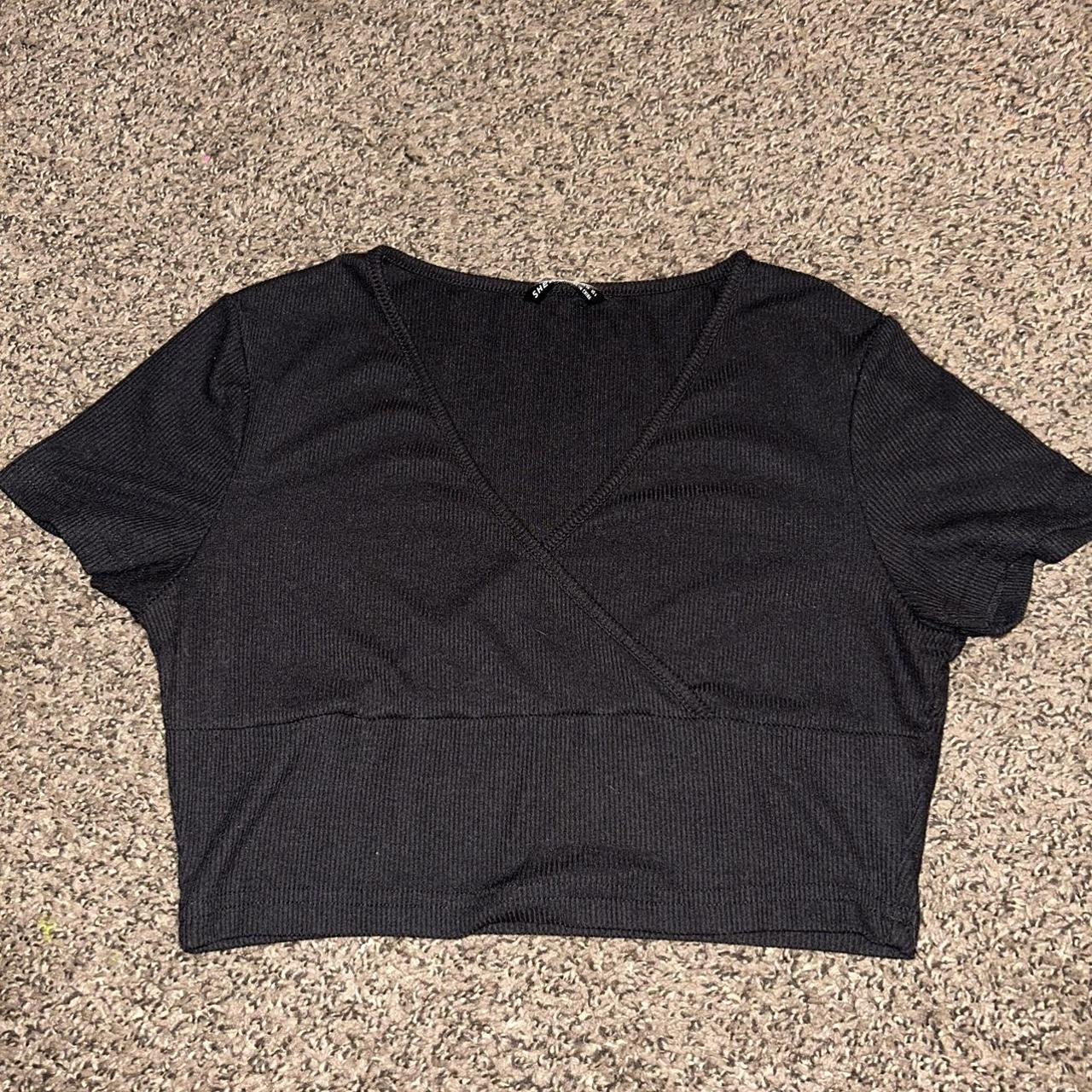 Black Cropped Shirt with V-line neck, never worn. - Depop