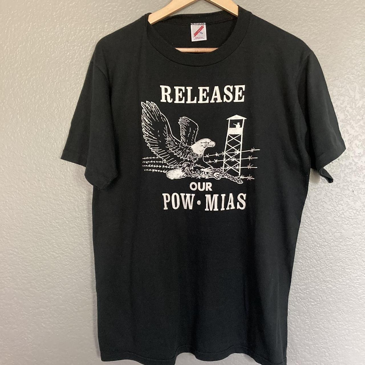 90s POW Graphic Tee Vintage release our prisoners... - Depop