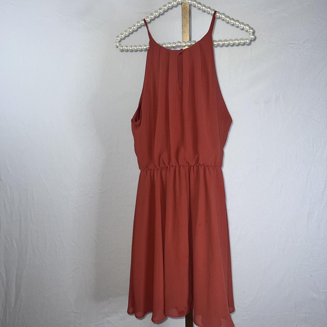 Cinched waist burnt orange cocktail dress - Depop