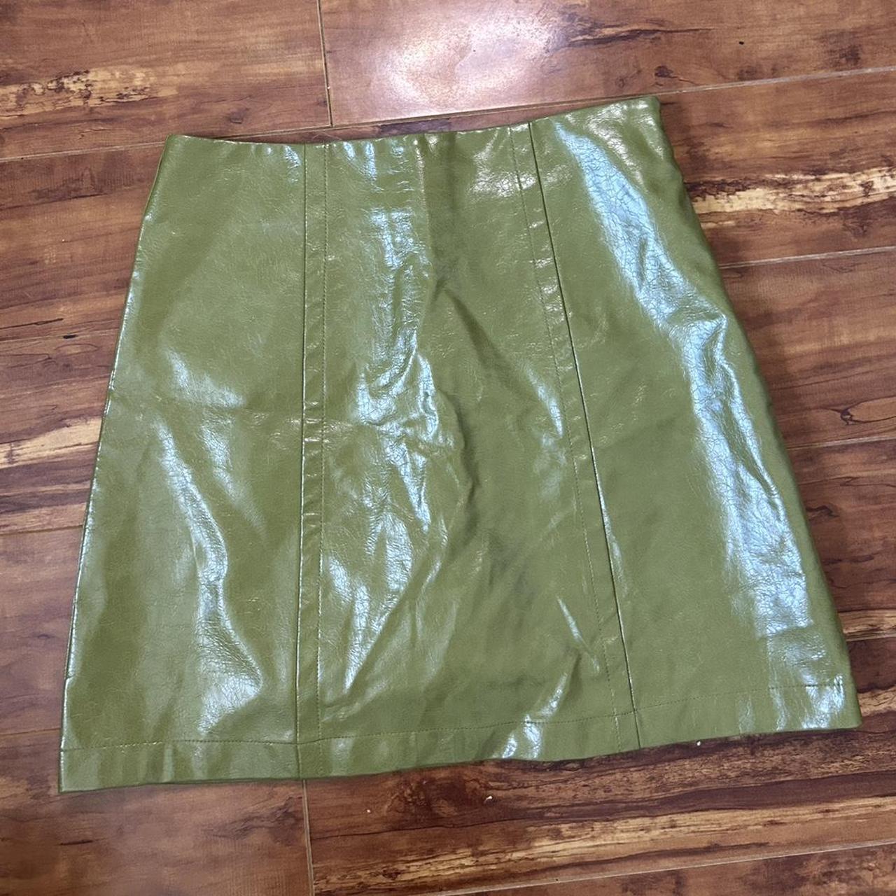 Sage green pleather mini skirt. A bit high waisted,... | Depop
