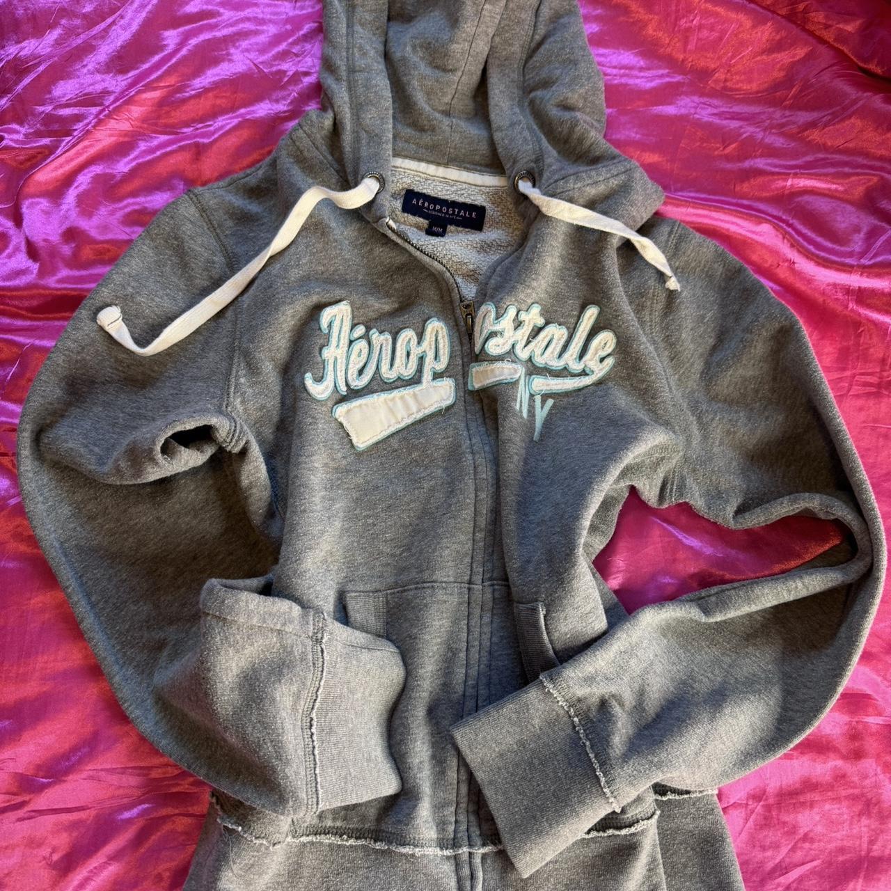 Grey y2k vintage Aeropostale zip up hoodie with blue... - Depop