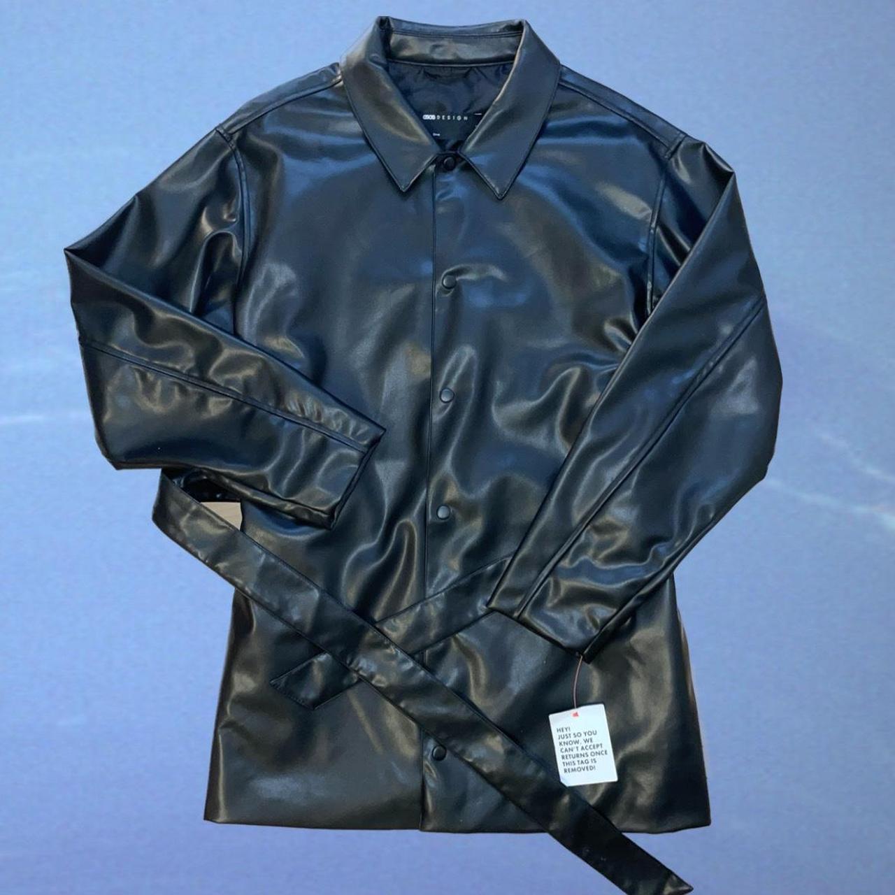 ASOS oversized belted leather look shacket in black - m - Depop