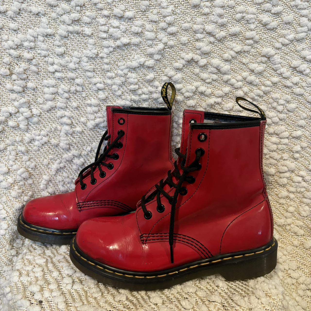 Red Doc Martens 1460 Leather Boots US 6 - Depop