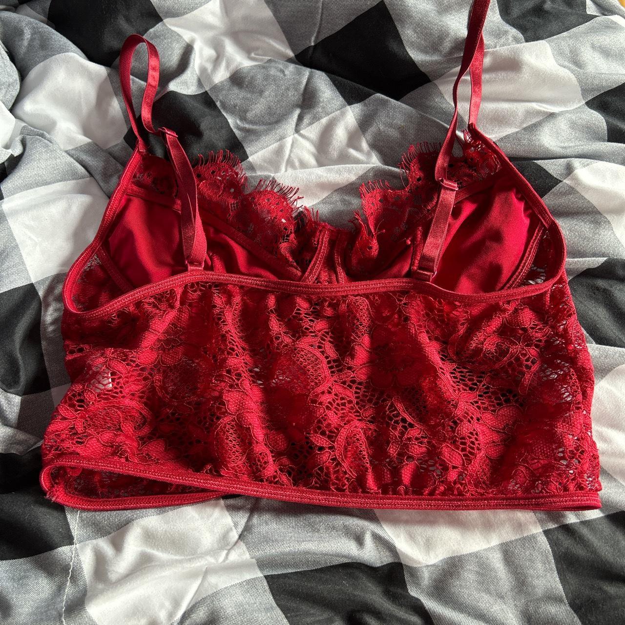 Red Lace Bralette Size: Large Condition: Worn once - Depop