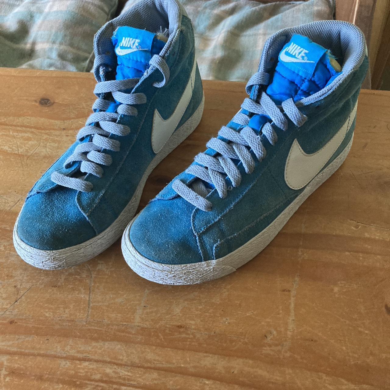 Nike Blazer blue suede mid top trainers size uk 4. ... - Depop