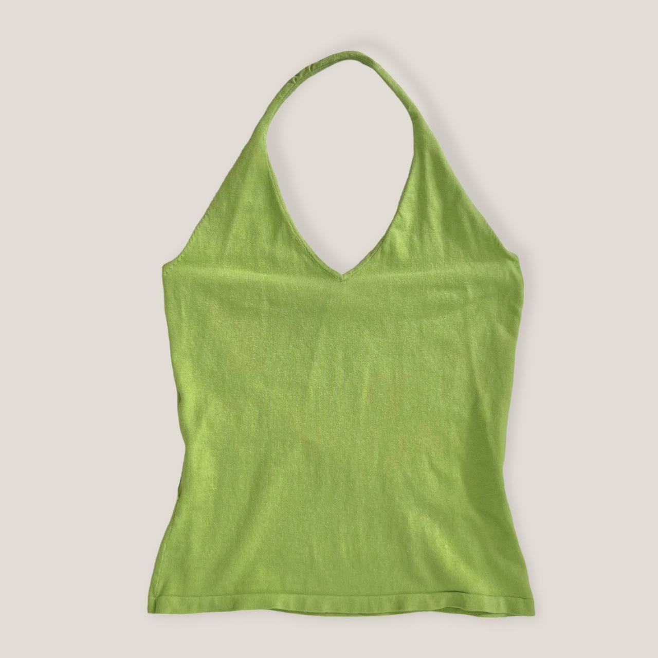 Y2k green halter top 2000s lime green fitted v... - Depop
