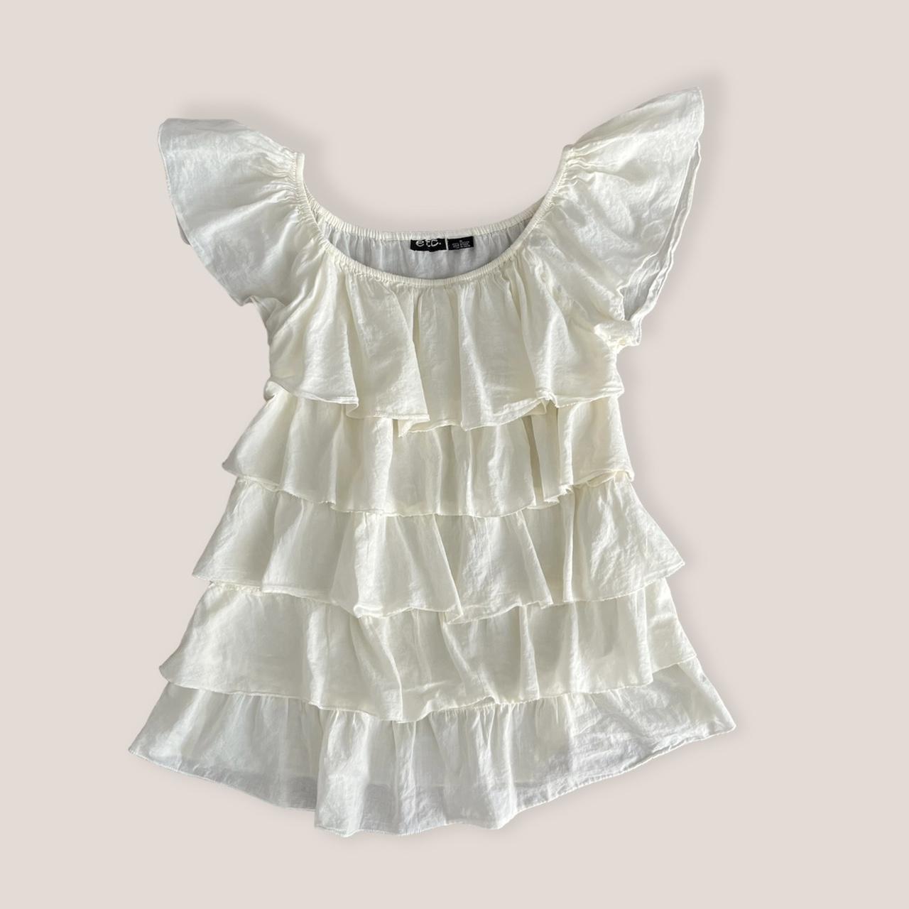 2000s ruffle top Ivory tiered ruffle top. Elastic... - Depop