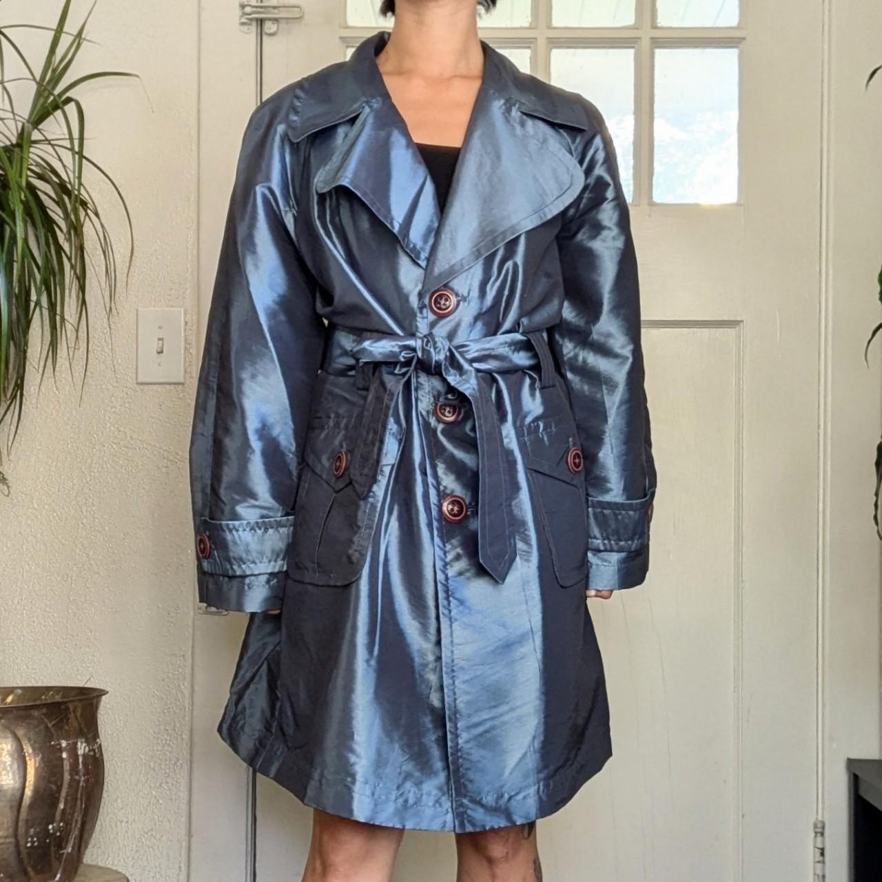 Blue iridescent long jacket, super lightweight,... - Depop