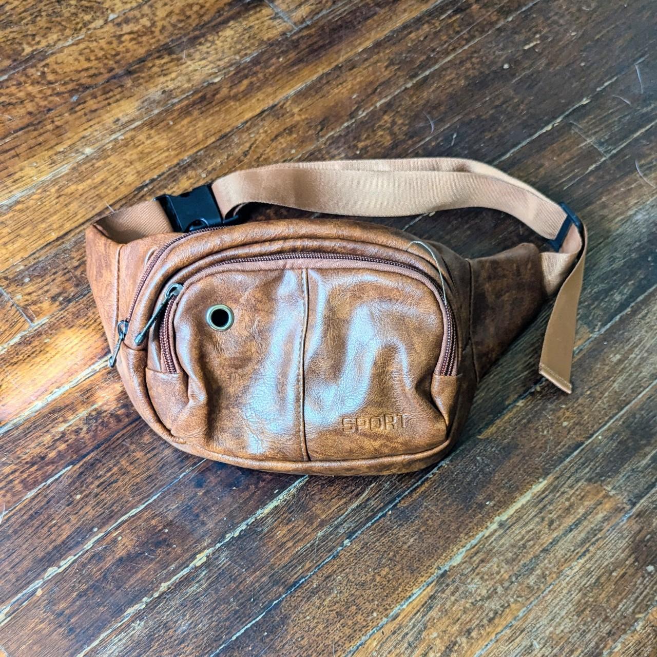 Brown leather fannypack, fully lined, 4 zipper... - Depop