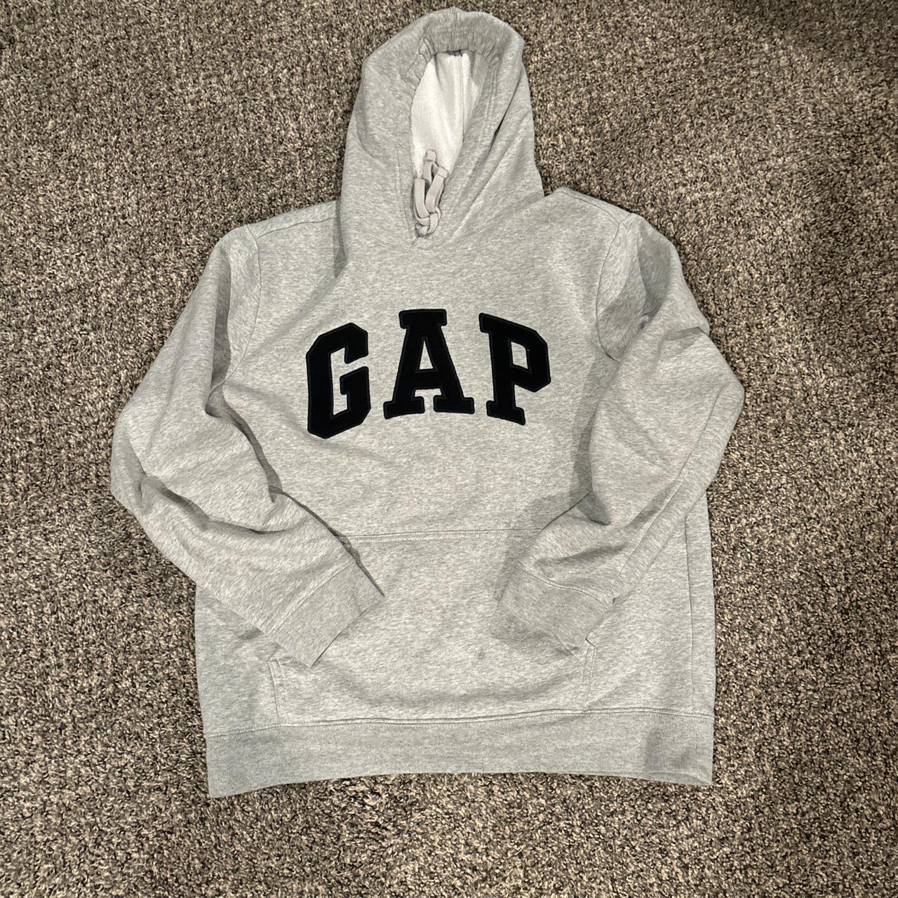 grey and black gap hoodie perfect condition no... - Depop