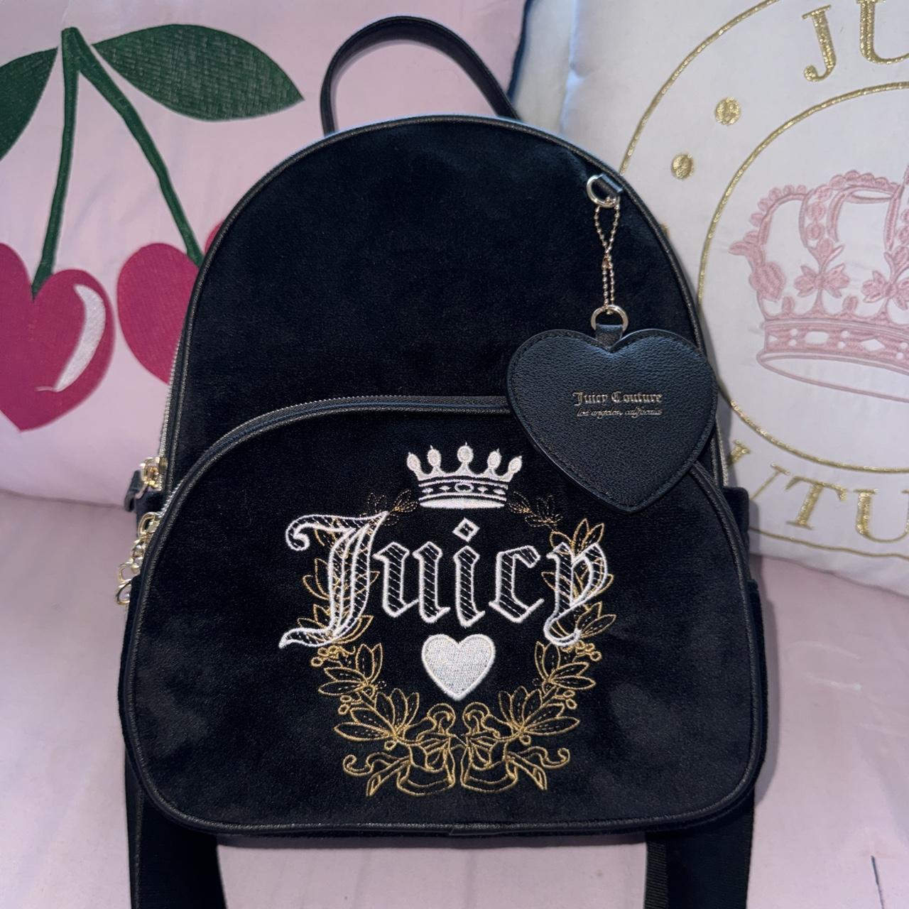 🖤 Black velvet Juicy Couture🖤backpack with gold... - Depop