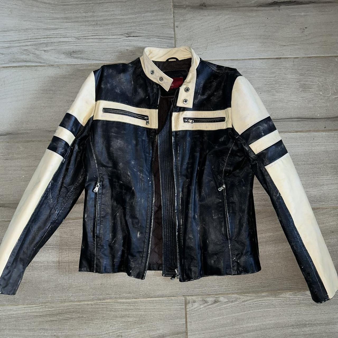 vintage zara jeans brand 100% leather outer shell... - Depop