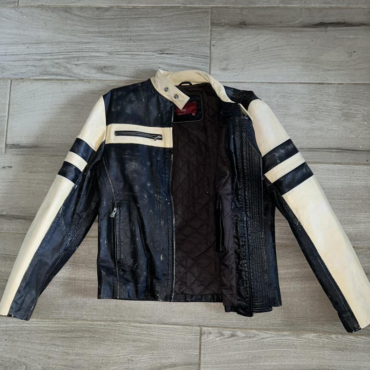 vintage zara jeans brand 100% leather outer shell... - Depop