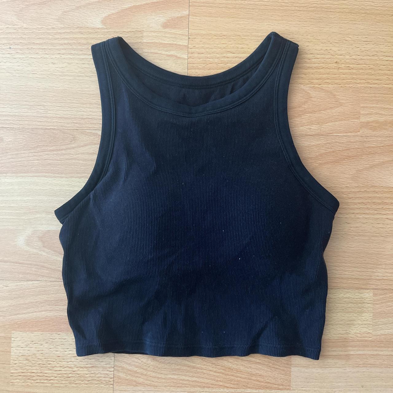 Uniqlo black cotton rip crop top tank With built in... | Depop