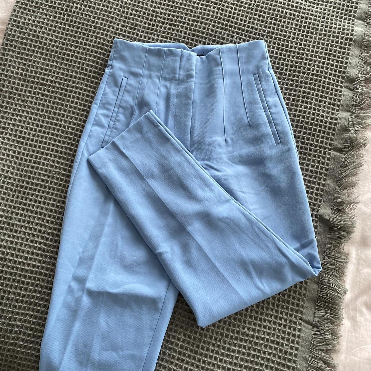 Zara high waisted baby blue trousers Worn a handful... - Depop
