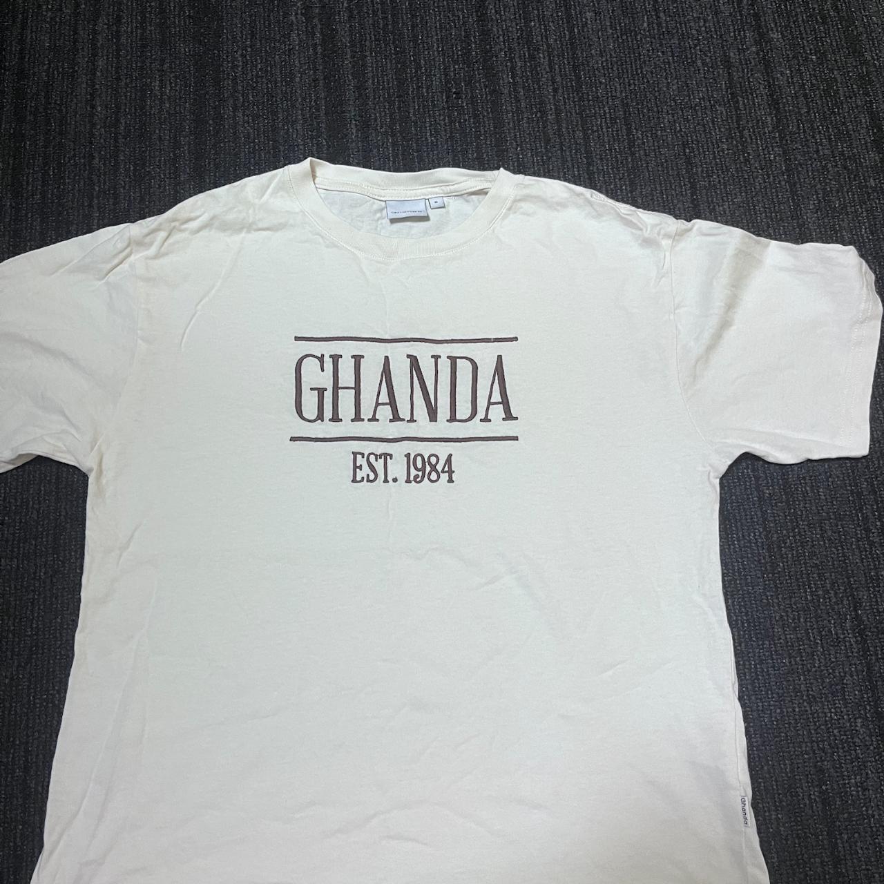 Ghanda cream tee with brown writing - size 8.... - Depop