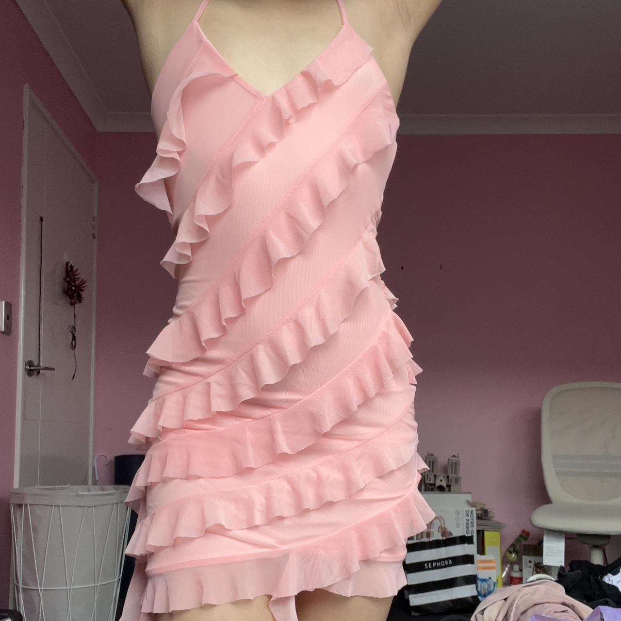 Ruffled pink dress Size 6-8 #ruffle #pink #bodycon... - Depop