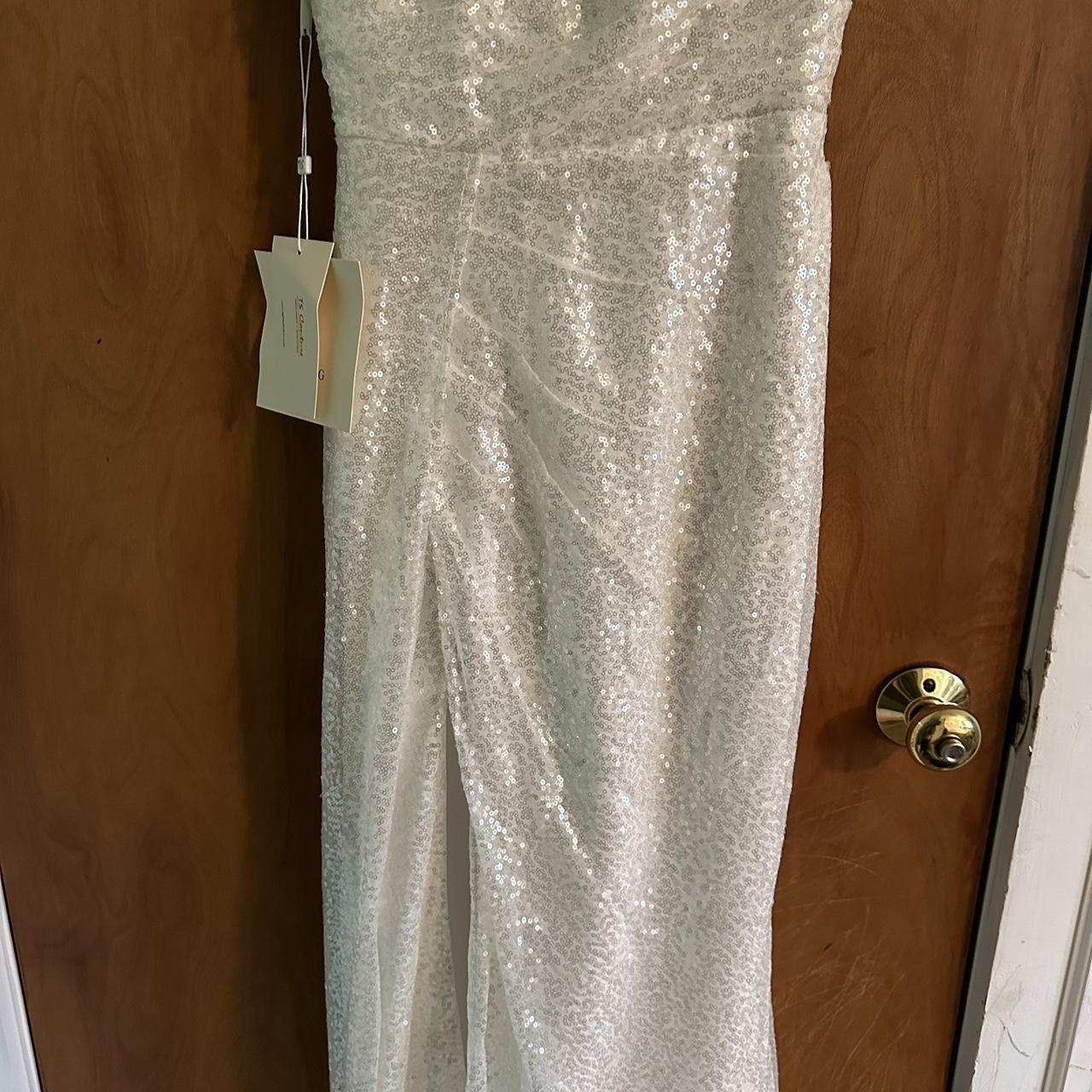 White sparkly prom dress with slit Nothing wrong... - Depop
