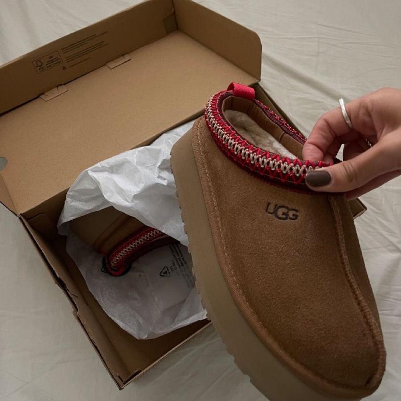Brand New; UGG TASMANS : Chestnut Red Trim Platform... - Depop