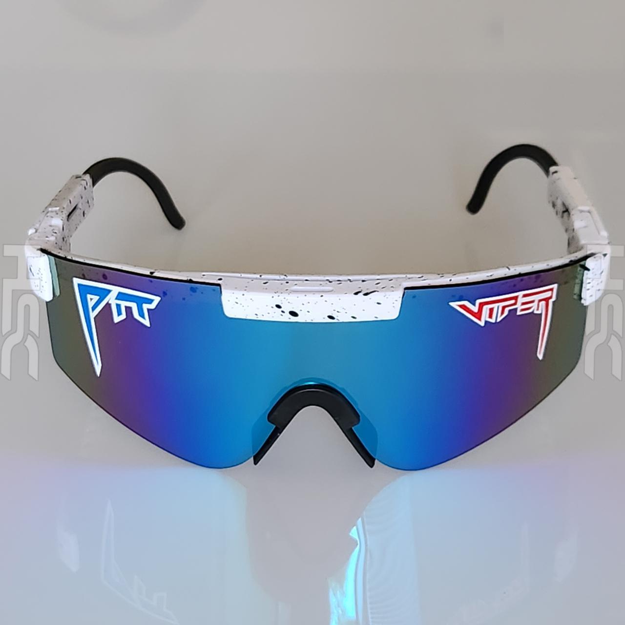 White Frame with Blue Mirror Lens Pit Viper... - Depop