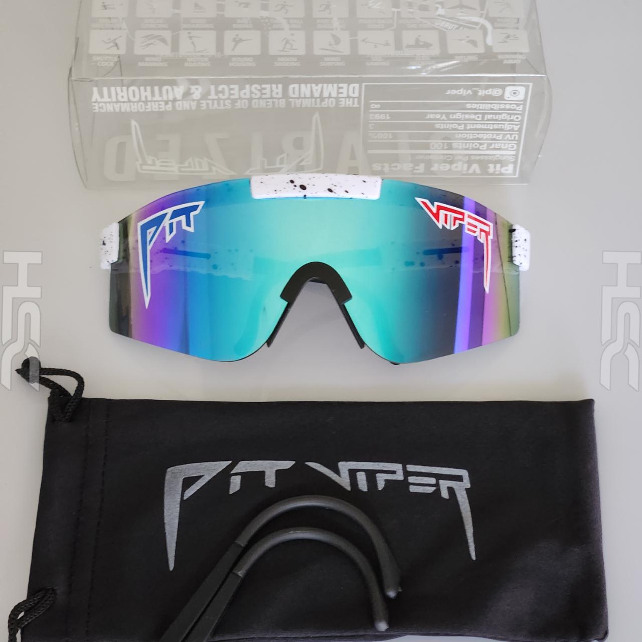 White Frame with Blue Mirror Lens Pit Viper... - Depop