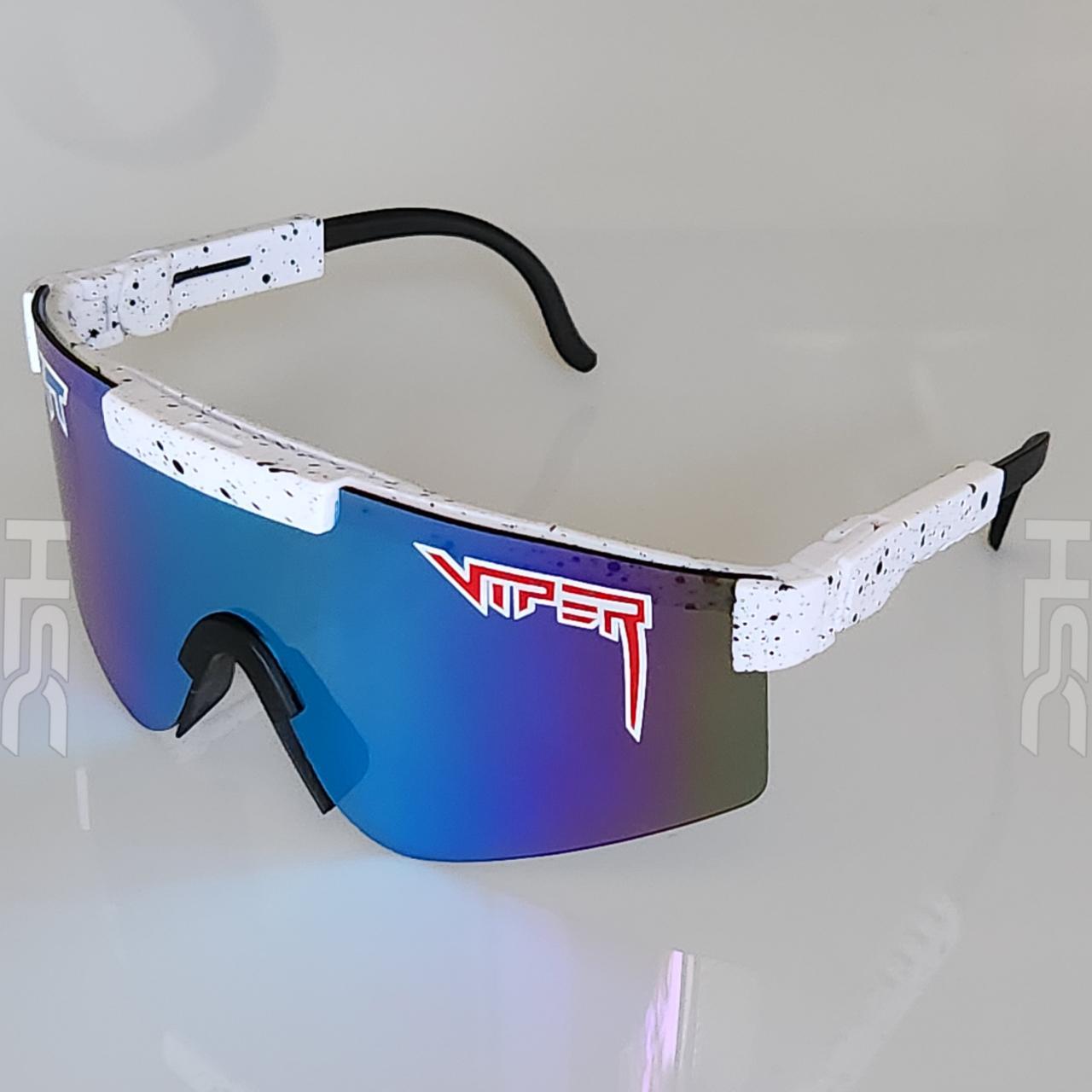 White Frame with Blue Mirror Lens Pit Viper... - Depop