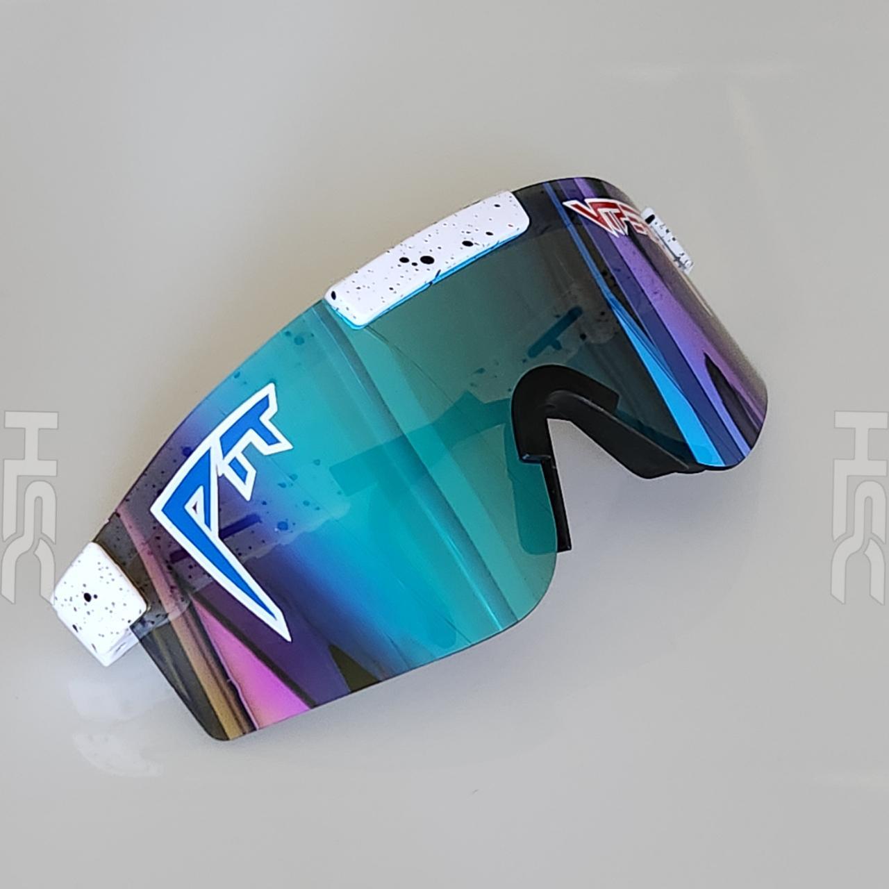 White Frame with Blue Mirror Lens Pit Viper... - Depop