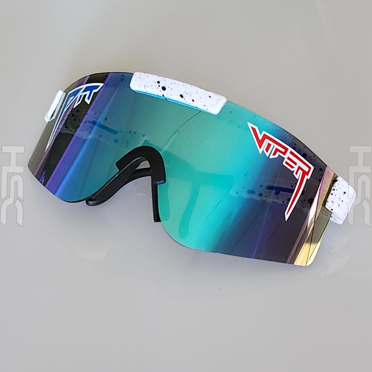 White Frame with Blue Mirror Lens Pit Viper... - Depop