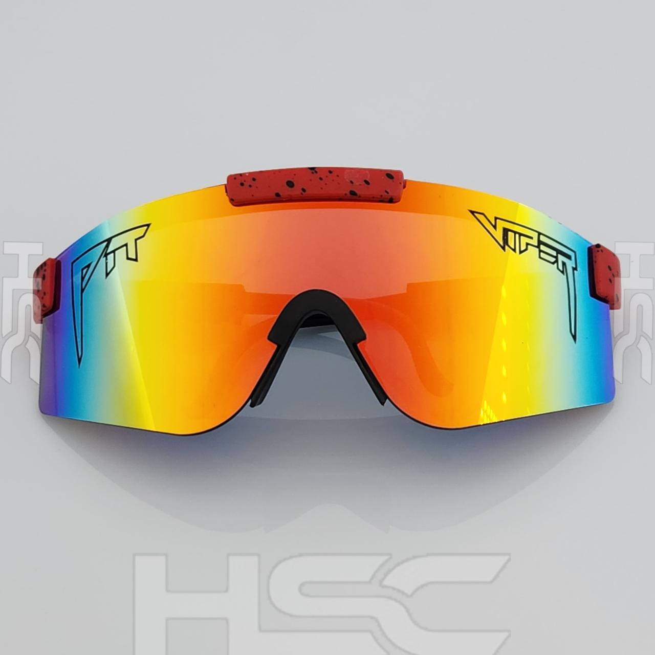 Red Frame with Flash Orange-Yellow Mirror Lens Pit... - Depop