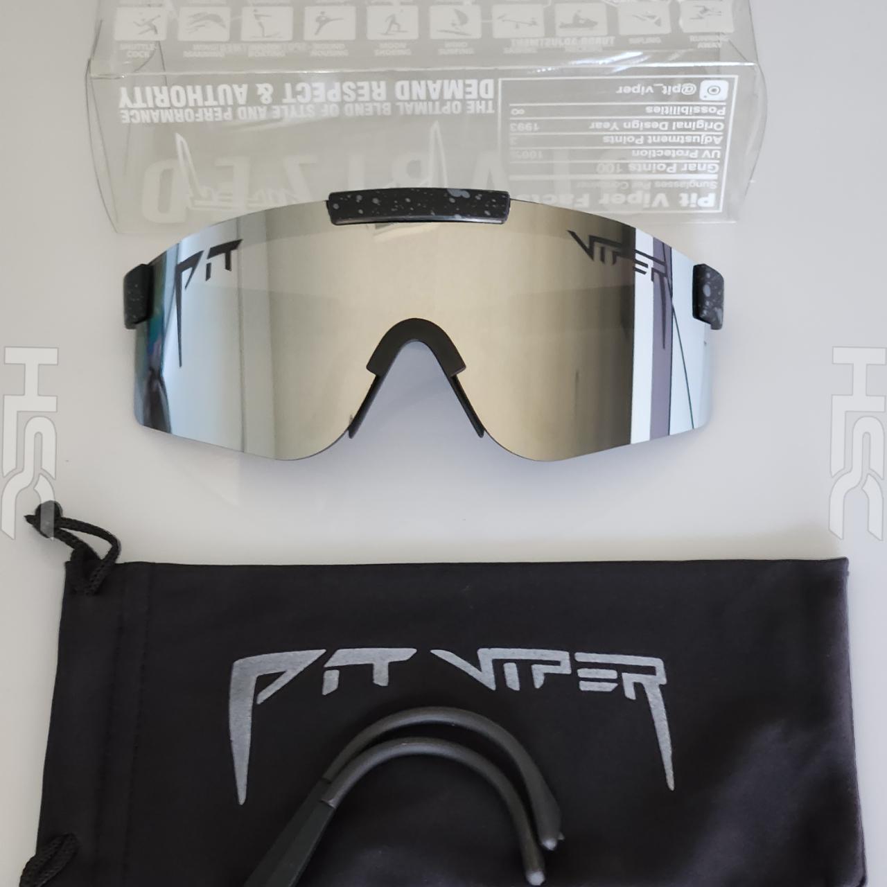 Black Frame with Platinum Silver Mirrored Lens Pit... - Depop