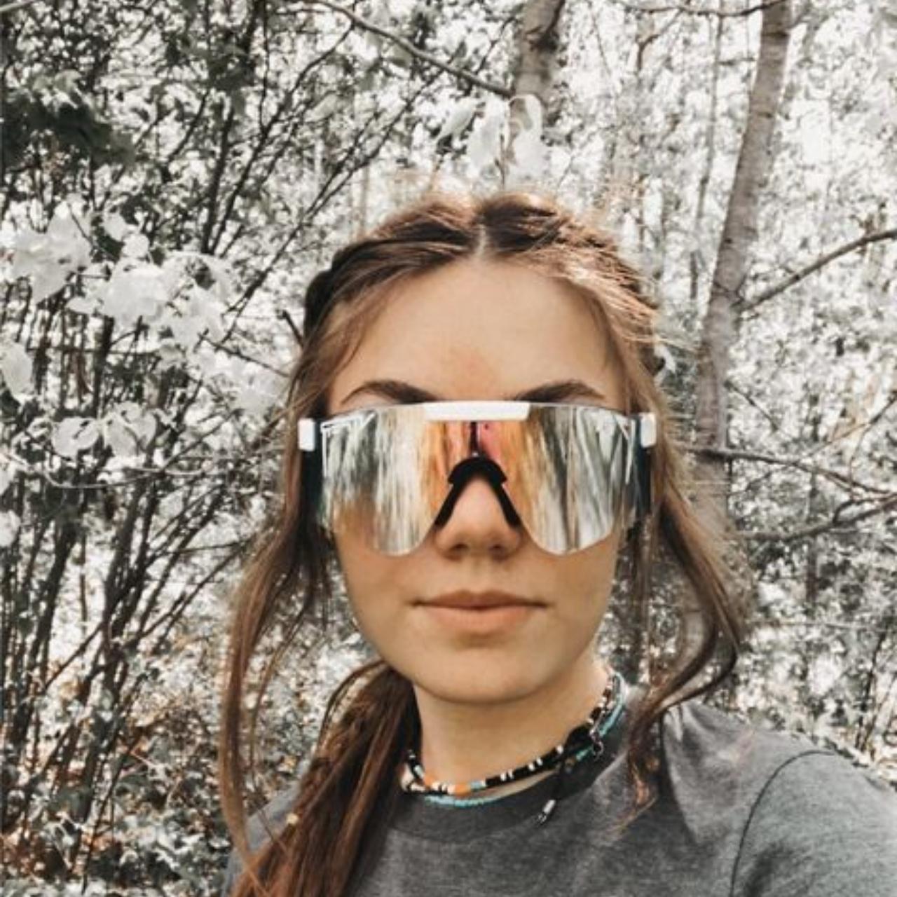 Matte White Frame with Blush Pink Mirror Lens Pit... | Depop