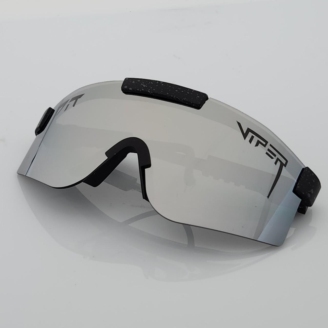 Black Frame with Platinum Silver Mirrored Lens Pit... - Depop