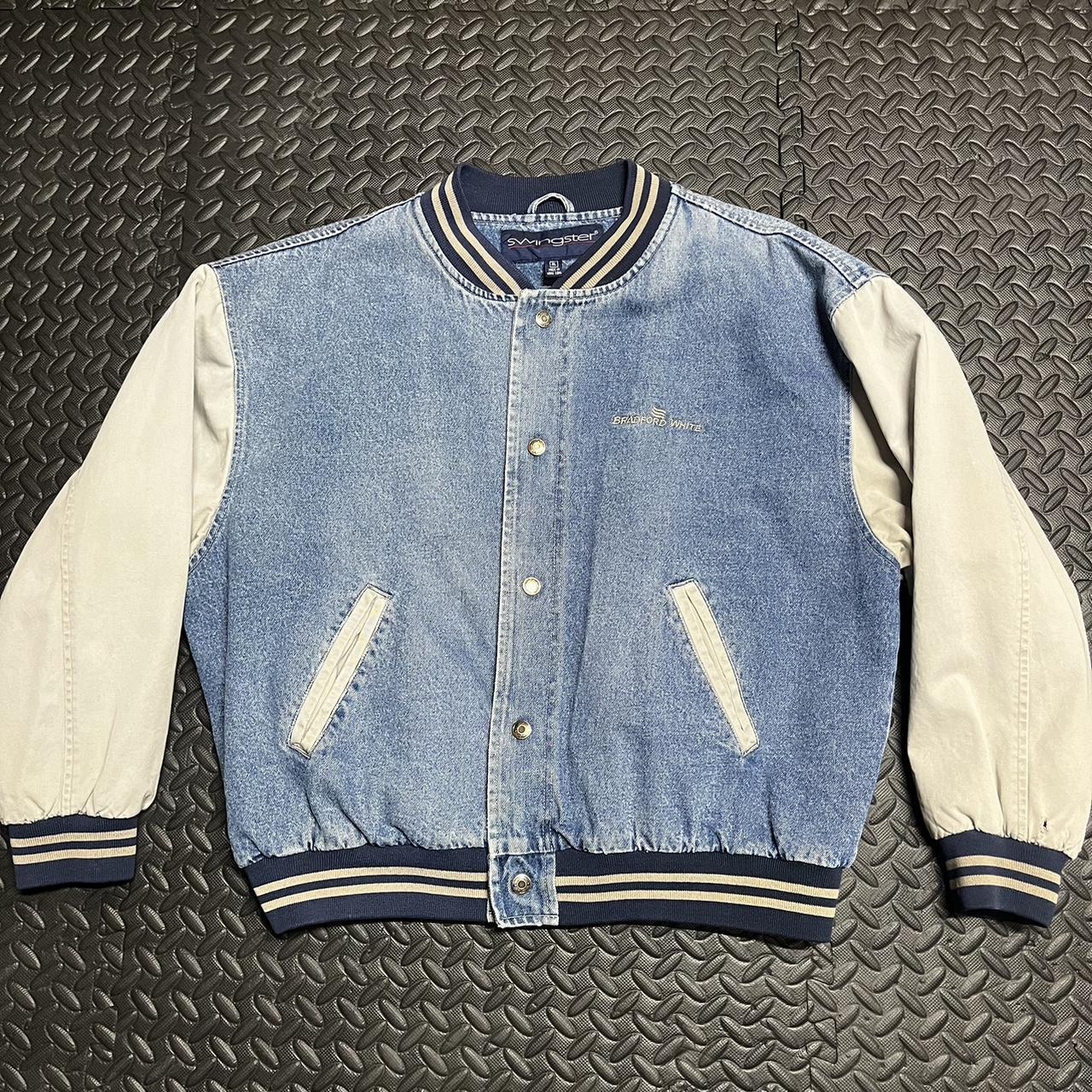 Old school jean varsity jacket - Depop