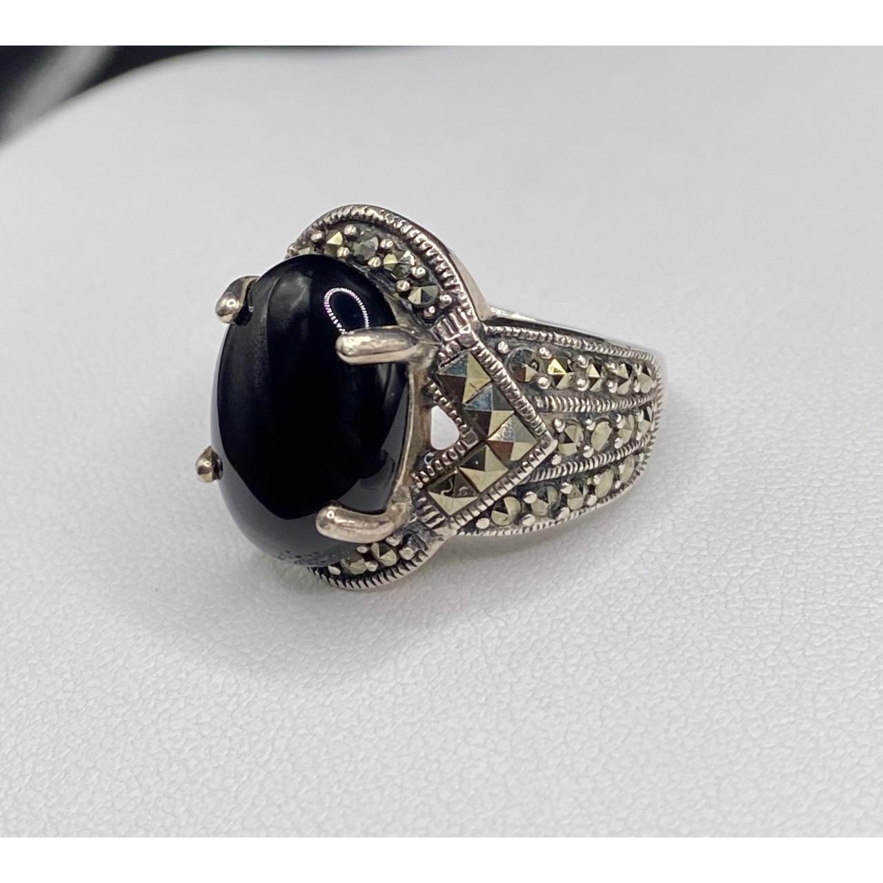 Beautiful vintage onyx marcasite ring Stamped: 925... - Depop