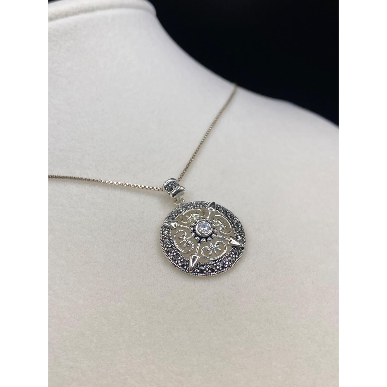 925 crowns and arrows marcasite necklace Stamped:... - Depop