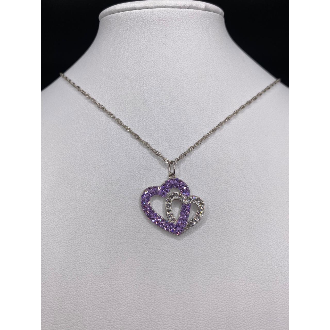 Double heart silver tone necklace No stamping... - Depop