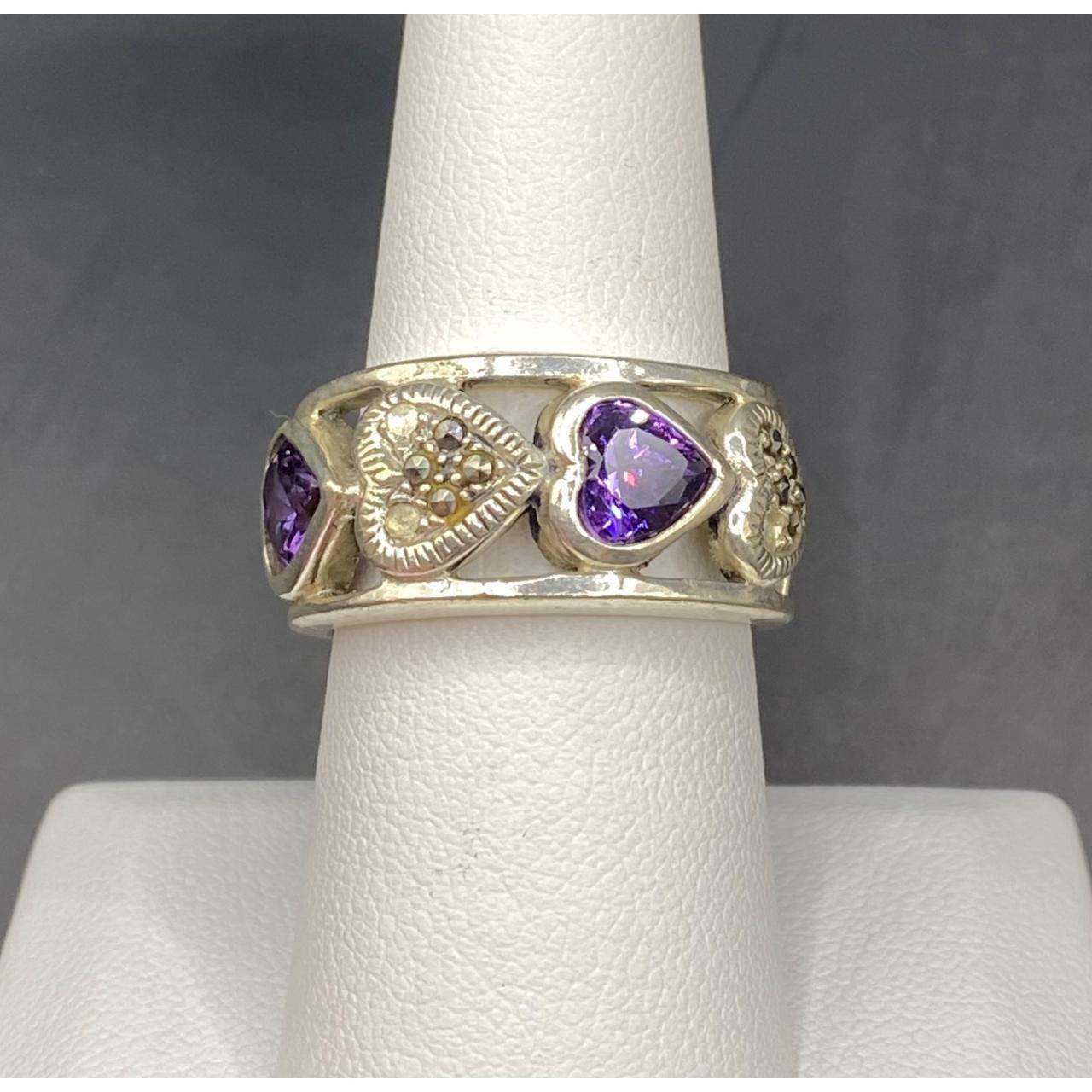 Vintage 925 marcasite amethyst ring Stamped: 925... - Depop