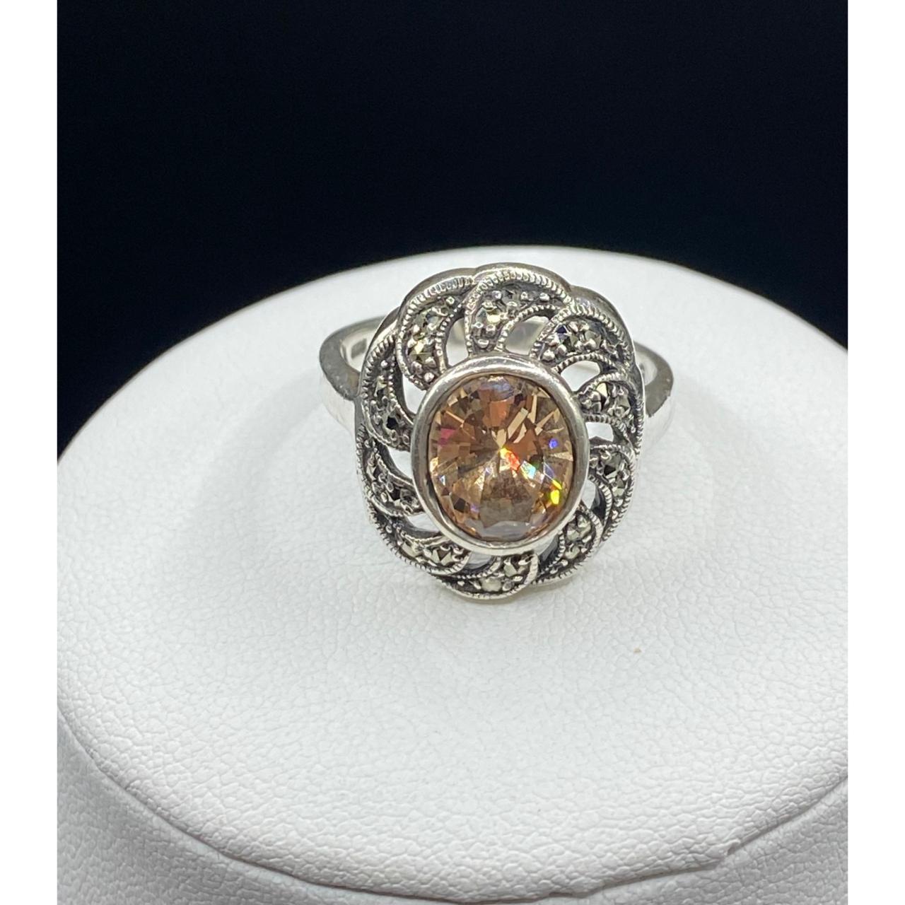 Citrine and marcasite 925 ring Stamped: 925... - Depop