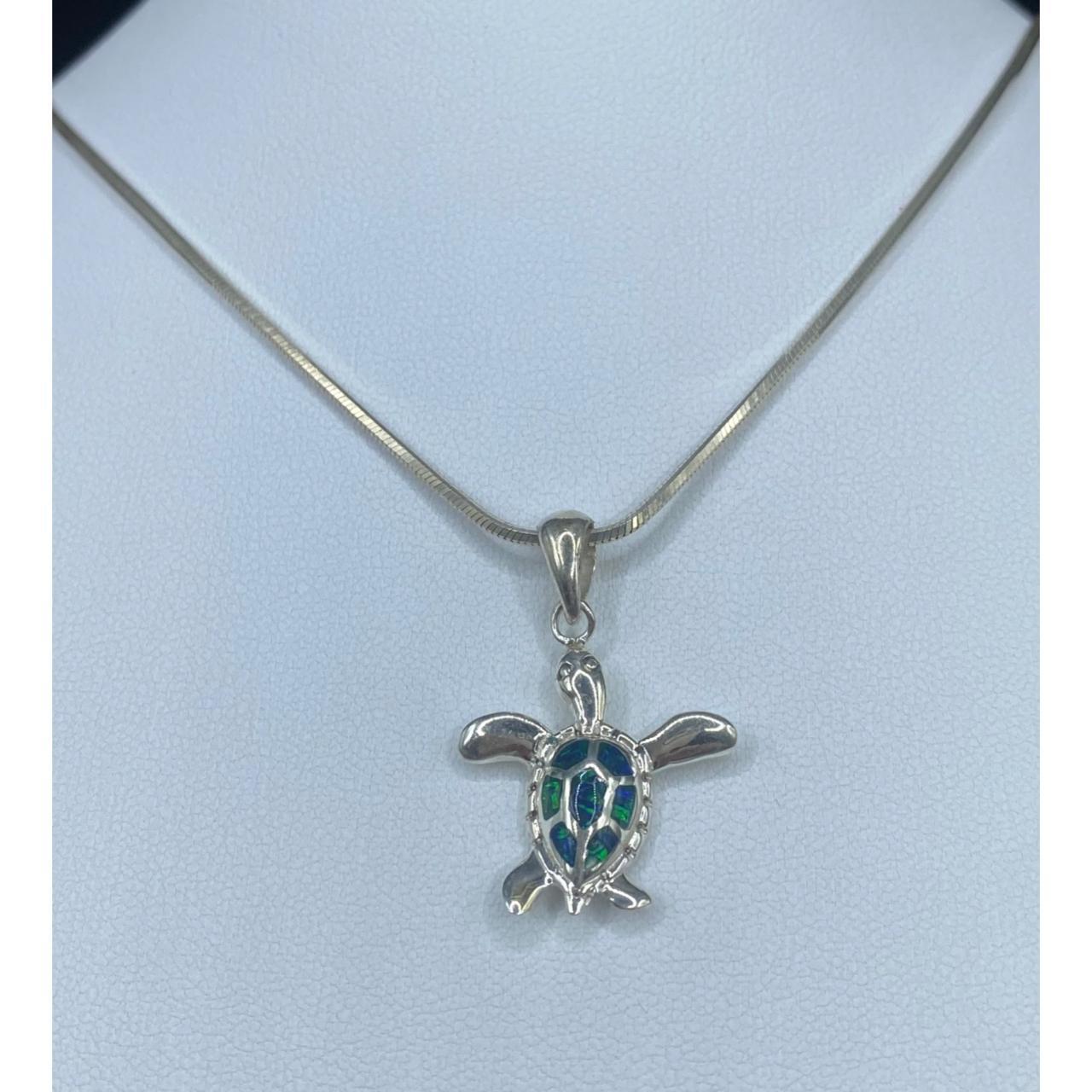 925 green Opal turtle necklace Stamped: 925... - Depop
