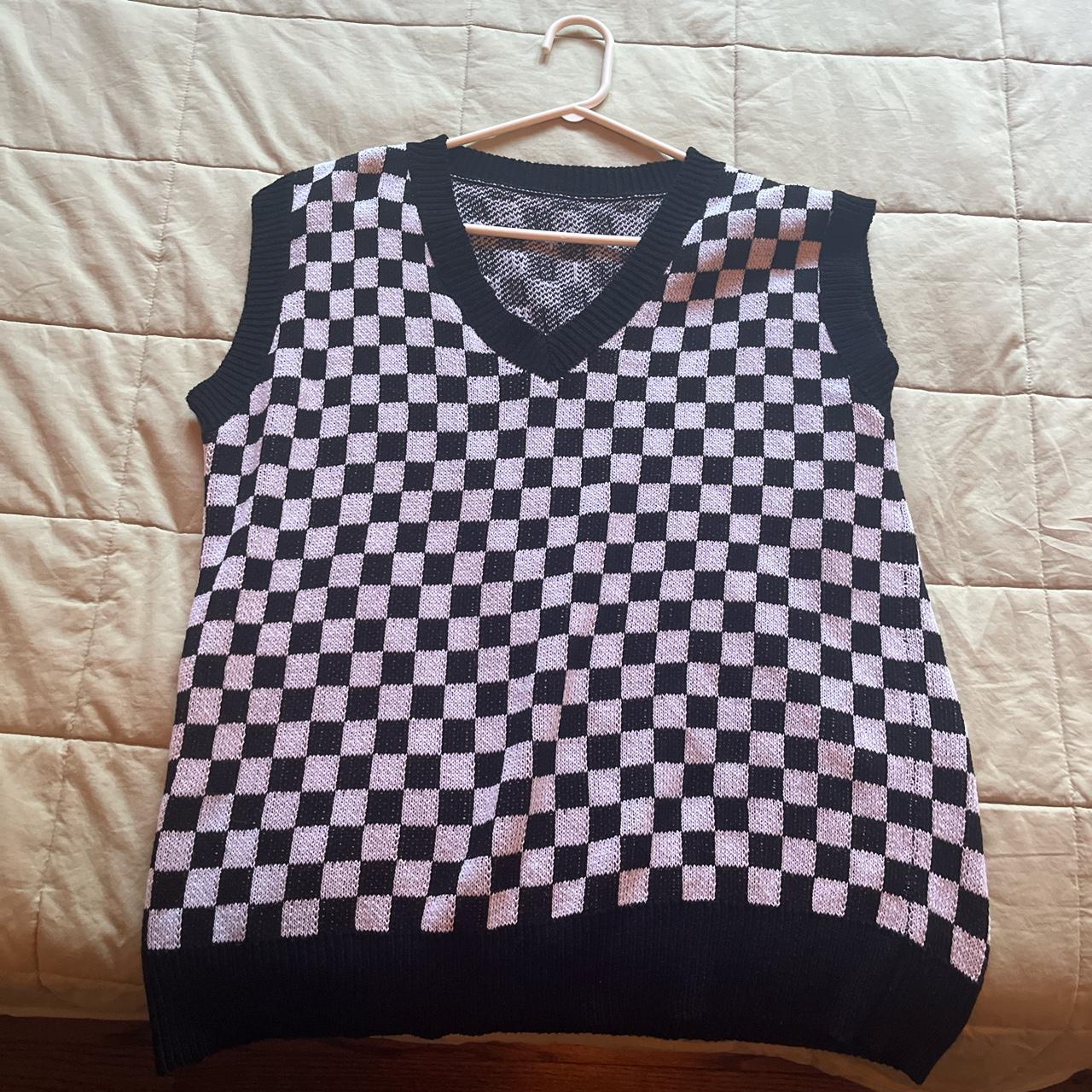 Black and white checkered sweater vest - Depop