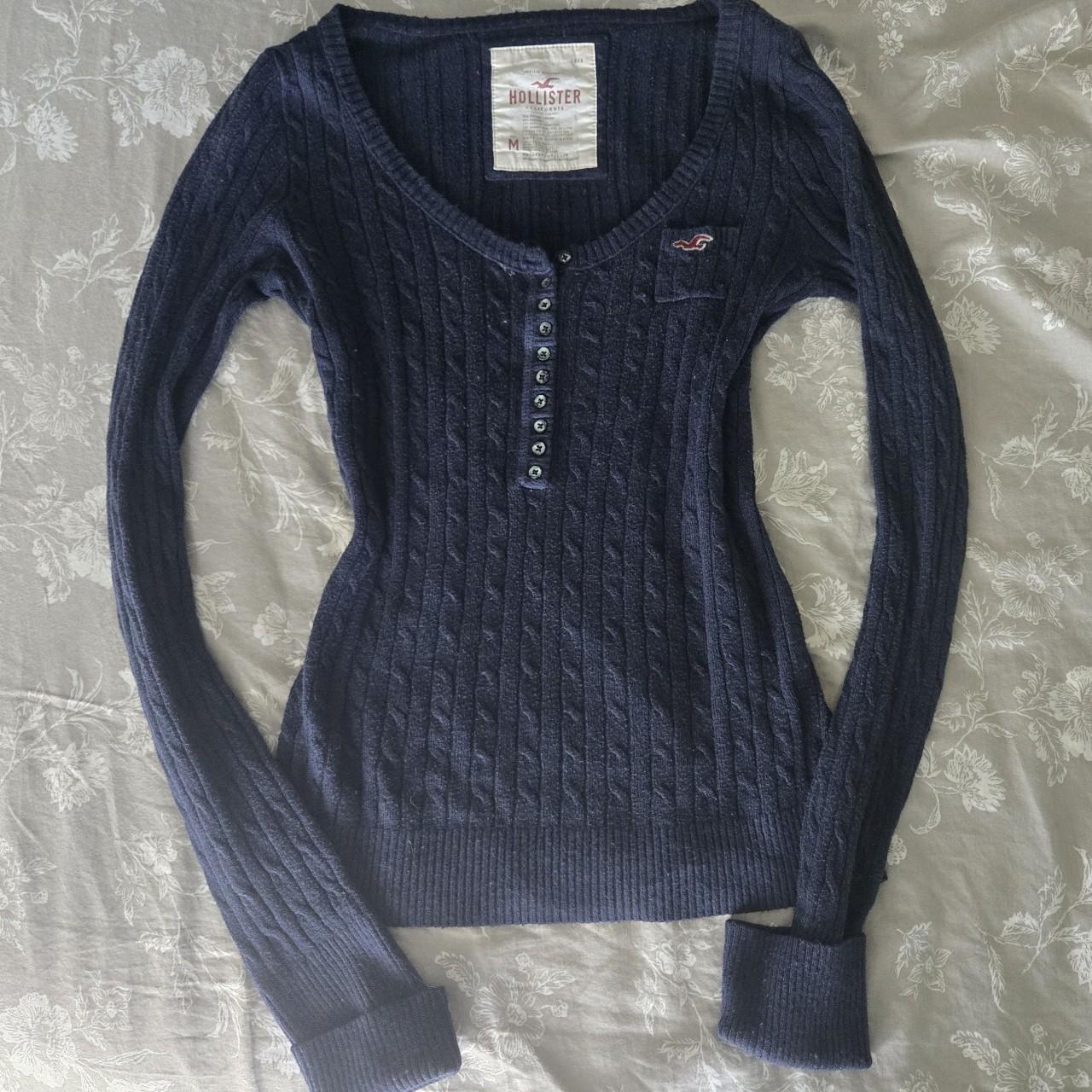 Hollister navy cable knit henley sweater. True to... | Depop