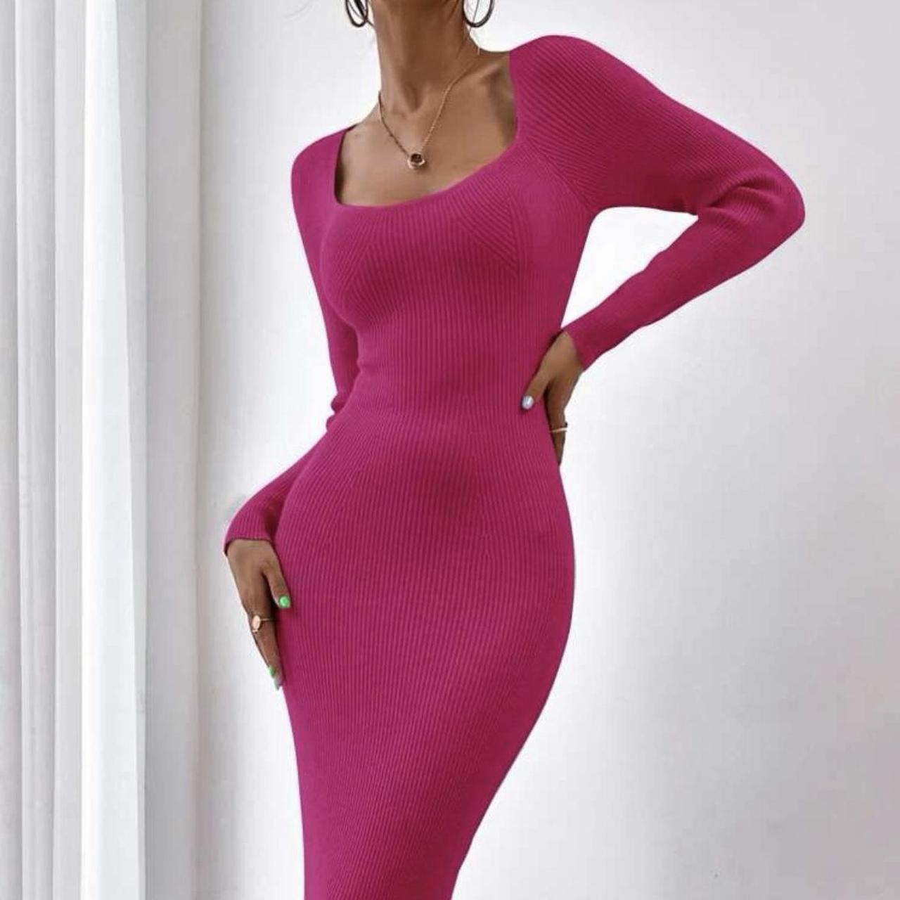 Maxi dress pink knitted wore once 💕 #winter #pink... - Depop