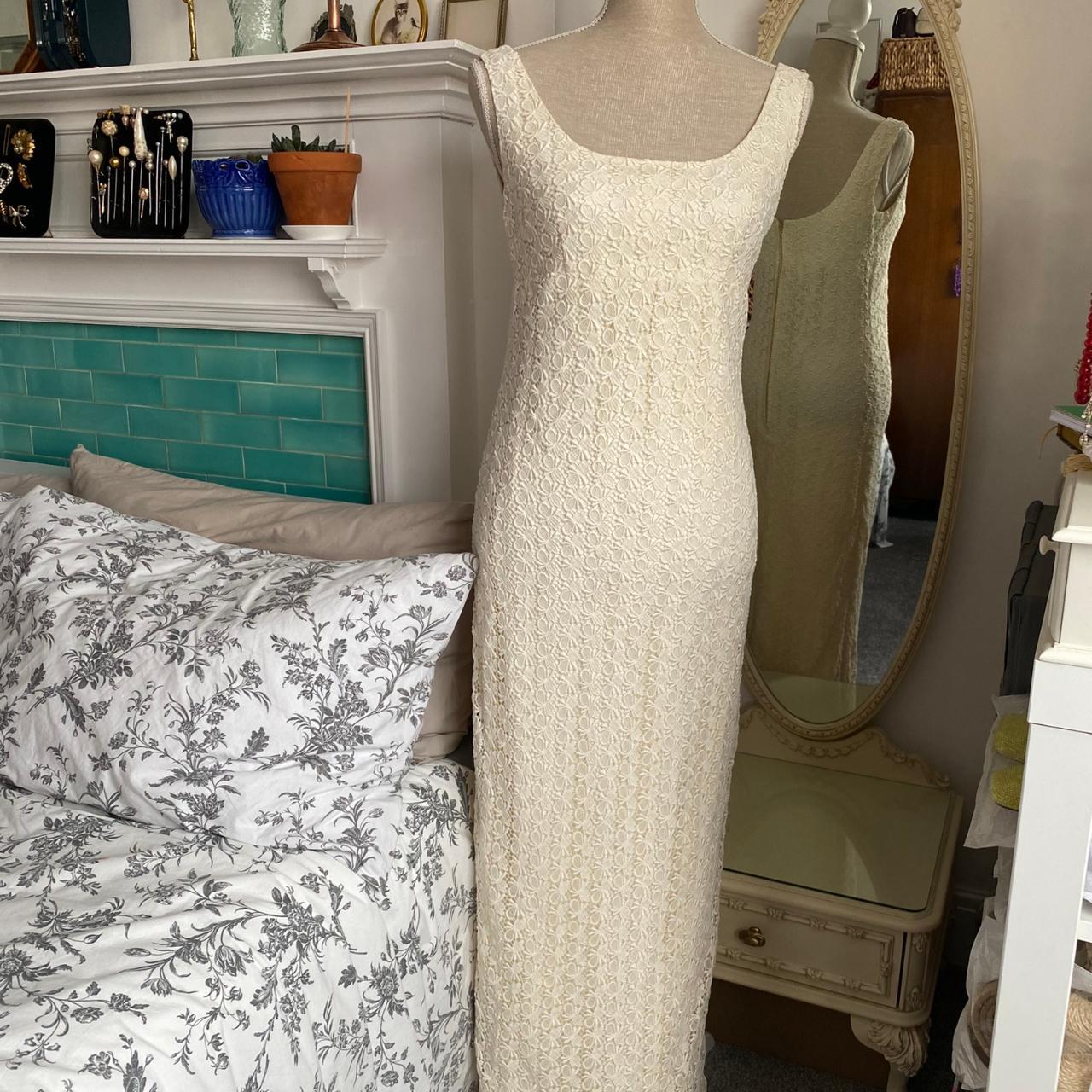 Embroidery Long Drees. Round neckline. Matching iner... - Depop