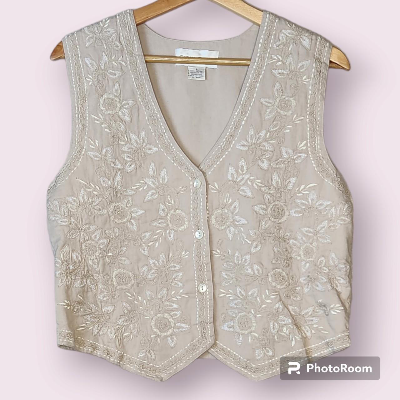 90s vintage natural tan vest with pearlescent... - Depop