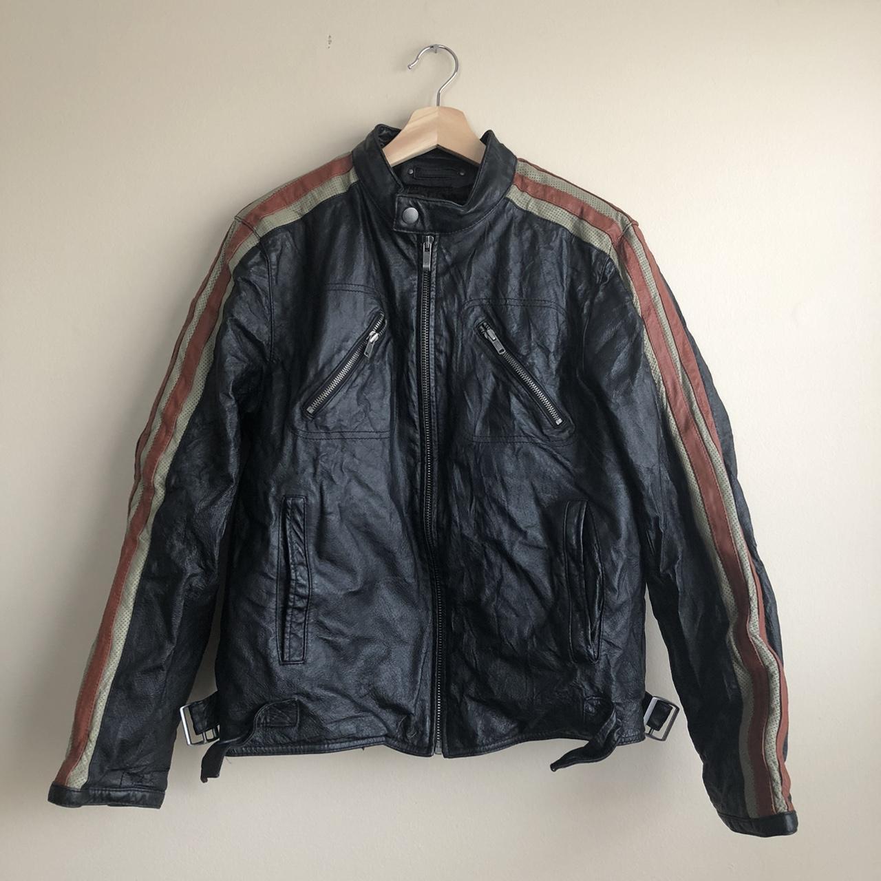 Vintage Leather Y2K Racing Jacket Genuine Leather... - Depop
