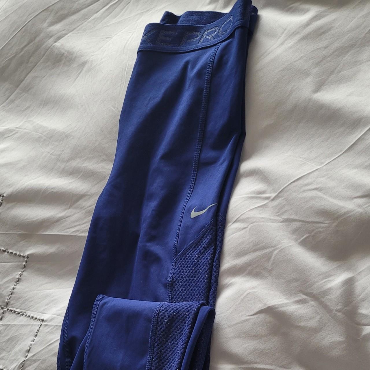 Nike Pro blue leggings. Size S (10/12) 7/8 length... - Depop