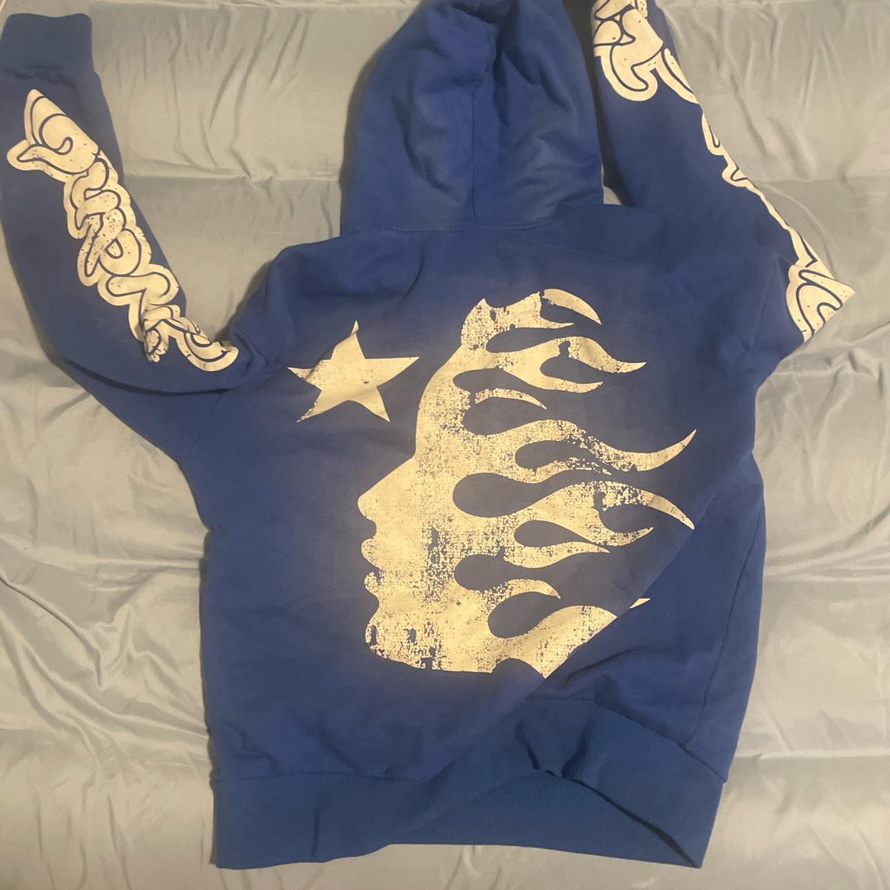 Small blue hellstar hoodie, only worn twice. Dm... - Depop